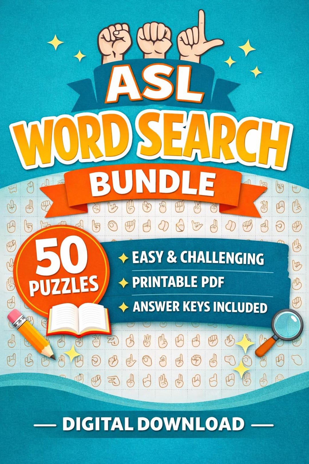 ASL Word Search Puzzle Printable PDF, Sign Language Learning Gift ...