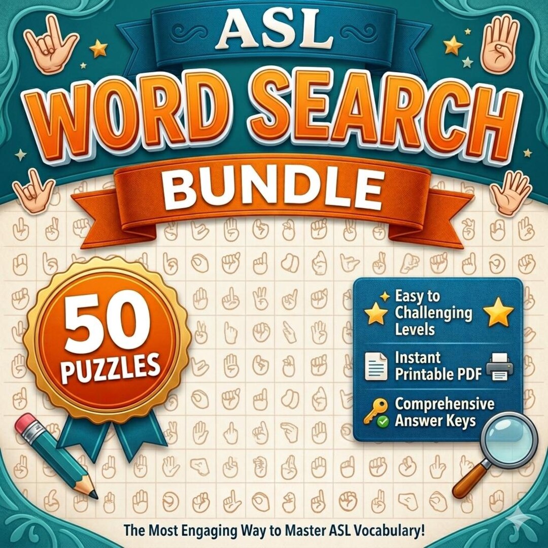 ASL Word Search Puzzle Printable PDF, Sign Language Learning Gift ...