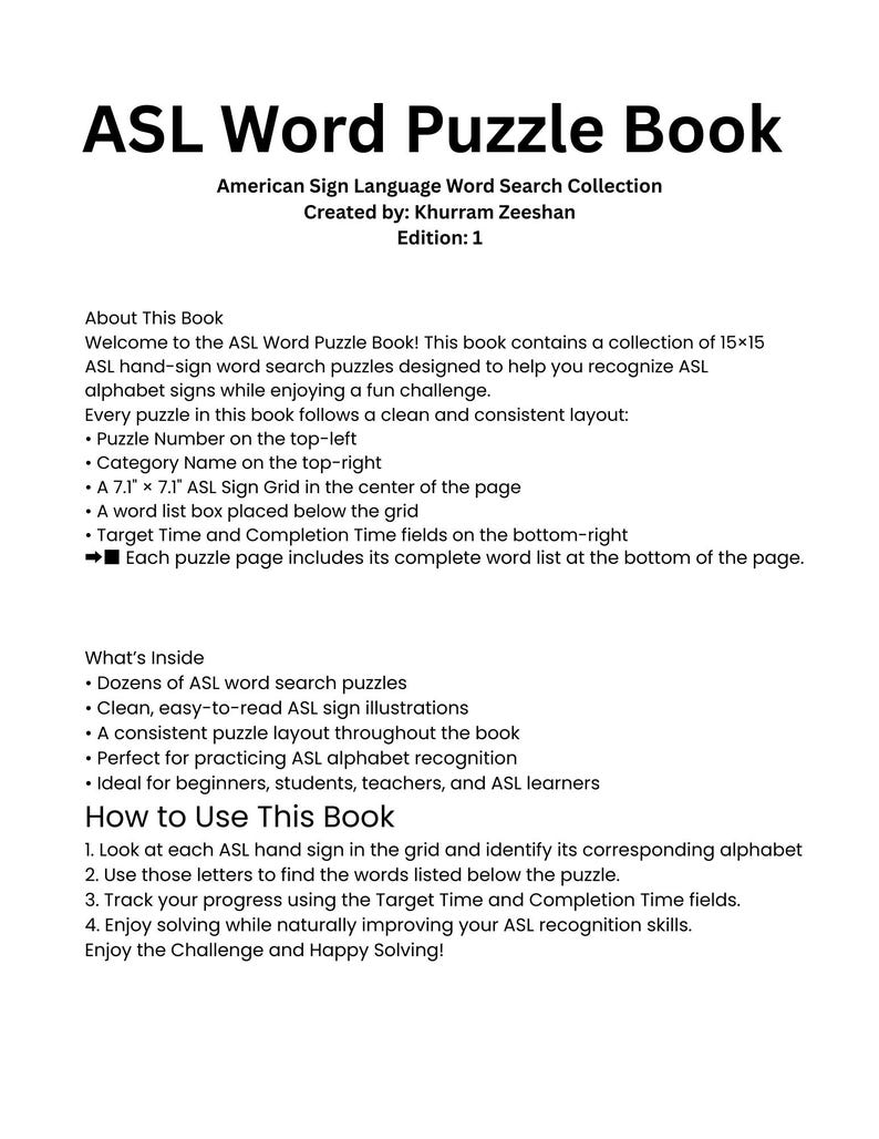 ASL Word Search Puzzle Book PDF – 50 ASL Puzzles – Sign Language ...