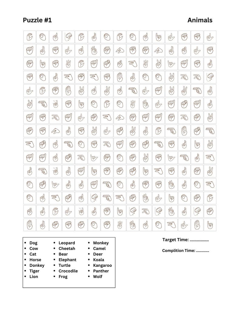 ASL Word Search Puzzle Printable PDF, Sign Language Learning Gift ...