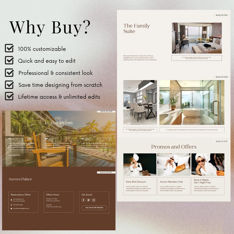 Hotel Website Template, Hospitality Website Design, Canva Hotel Site ...