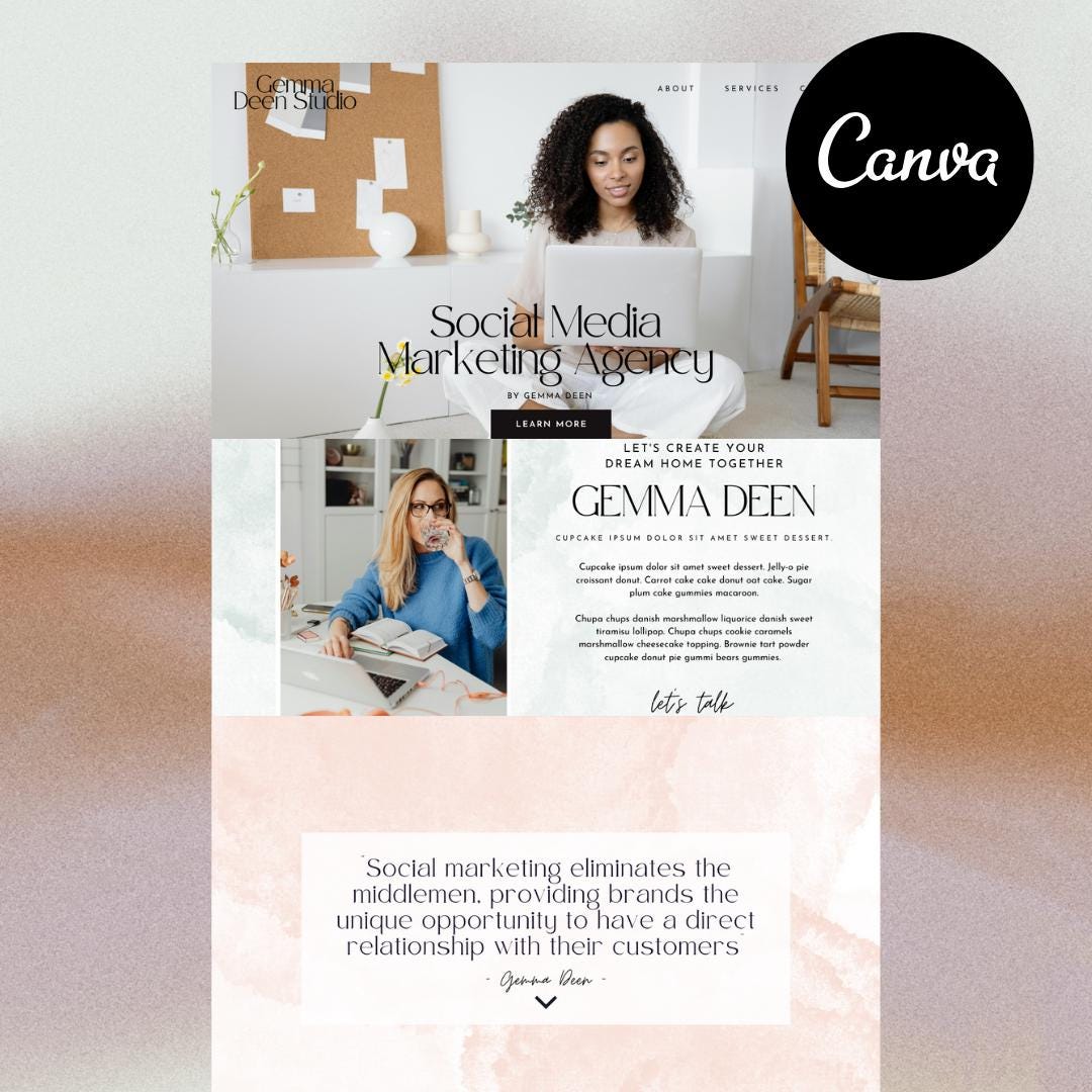 Social Media Manager Website Template, Editable Canva Website for ...