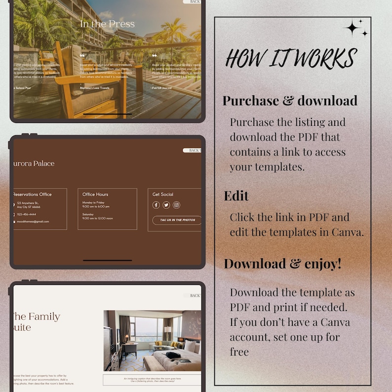 Hotel Website Template, Hospitality Website Design, Canva Hotel Site ...