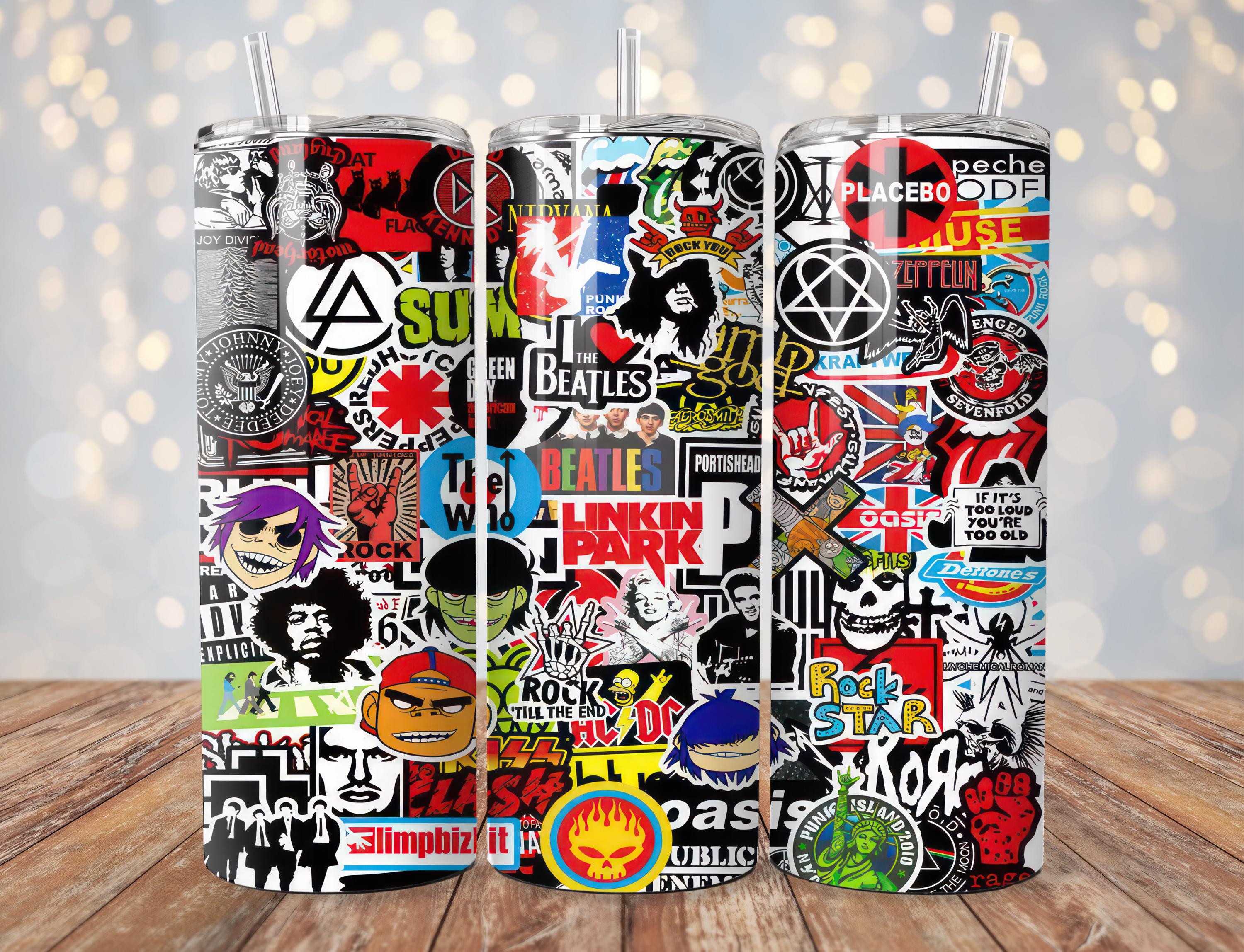 Rock Bands Mashup Tumbler Wrap | 20 Oz Sublimation PNG | Music Tumbler ...