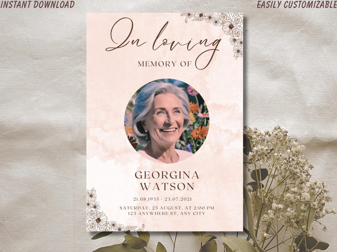 Editable Funeral Evite, Digital Funeral Invitation, Electronic Funeral ...