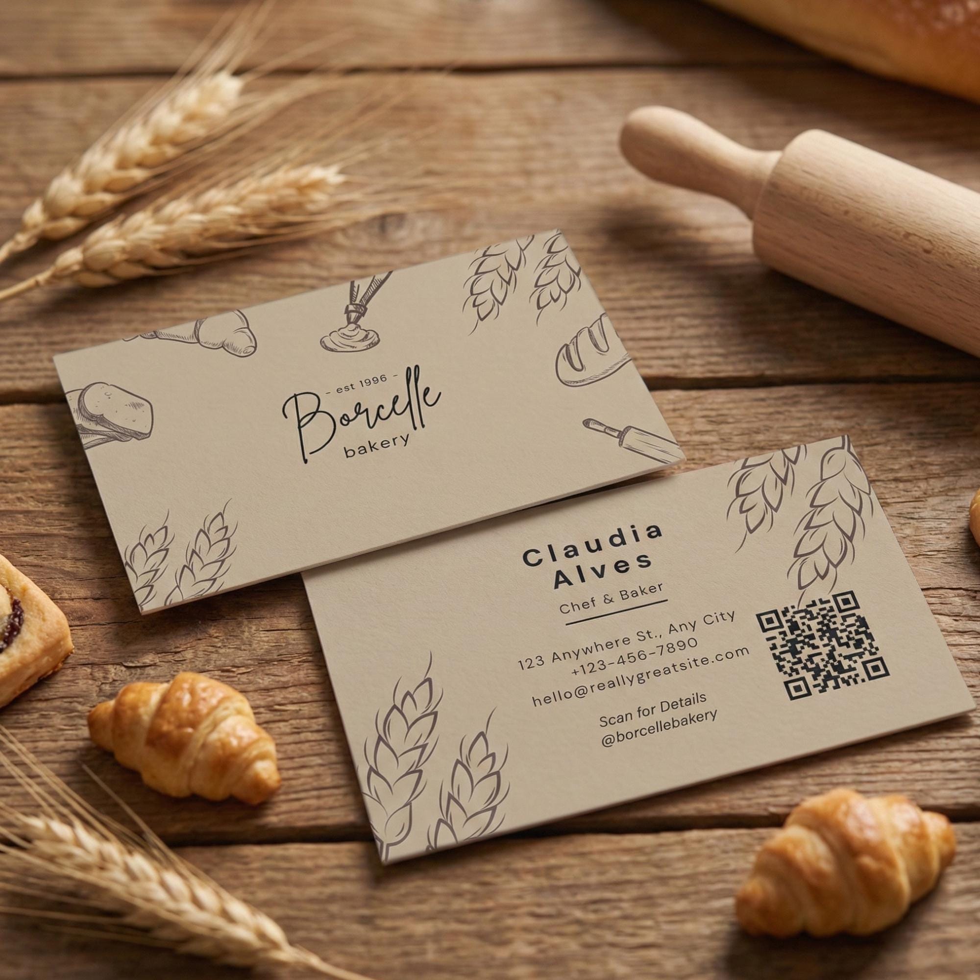 Editable Bakery Business Card Template, Minimalist Design (digital ...