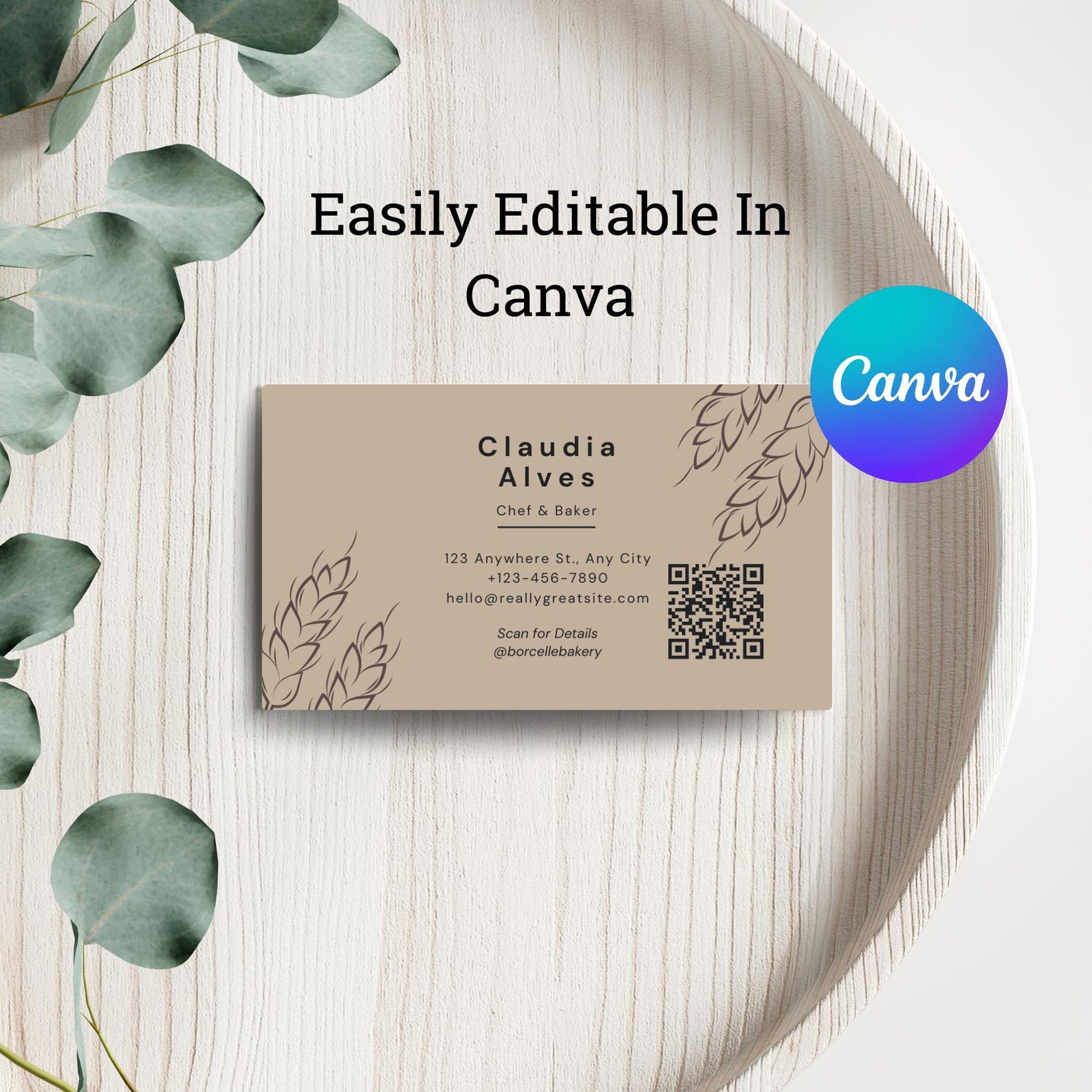 Canva Editable Bakery Business Card Template, Minimalist Design ...