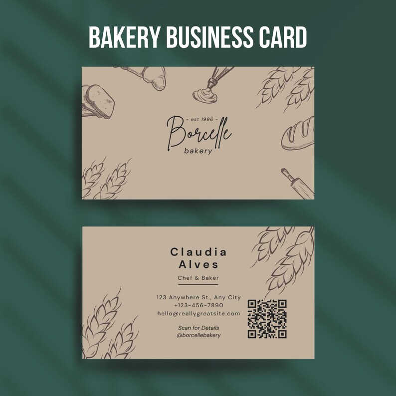 Editable Bakery Business Card Template, Minimalist Design (digital ...