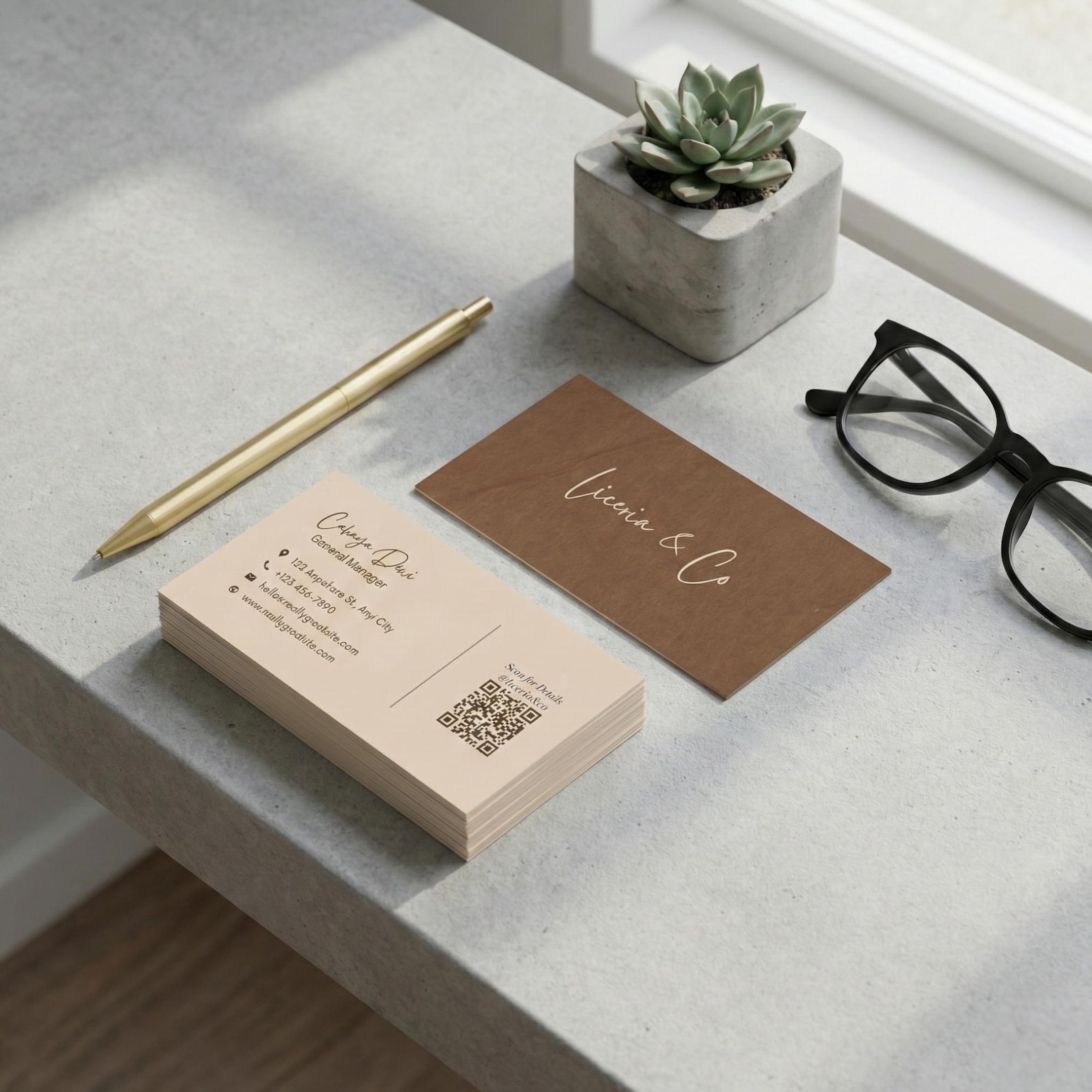 Minimalist QR Code Business Card Template, Elegant Double Sided Design ...