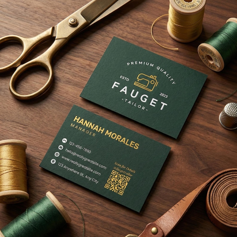 Modern Tailor Business Card Template | Gold Typography (digital ...