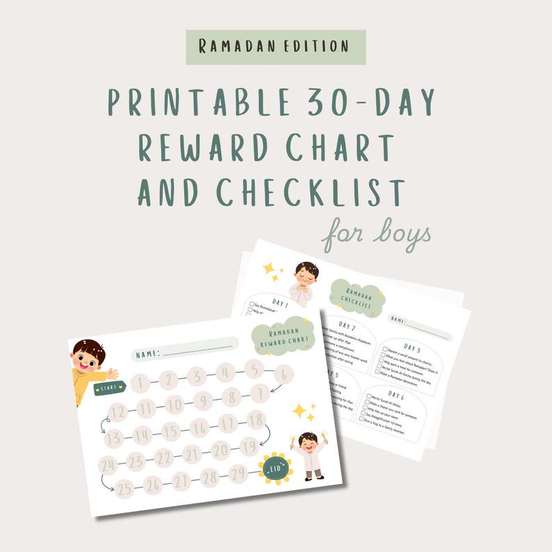 Ramadan Printable 30-day Reward Chart and Checklist for Muslim Boys - Etsy