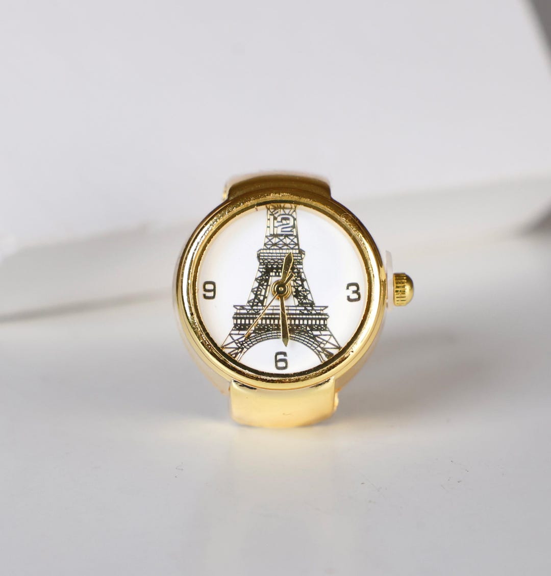 Vintage Watch Ring, Eiffel Tower Watch Ring, Gold Ring Watch, Retro ...