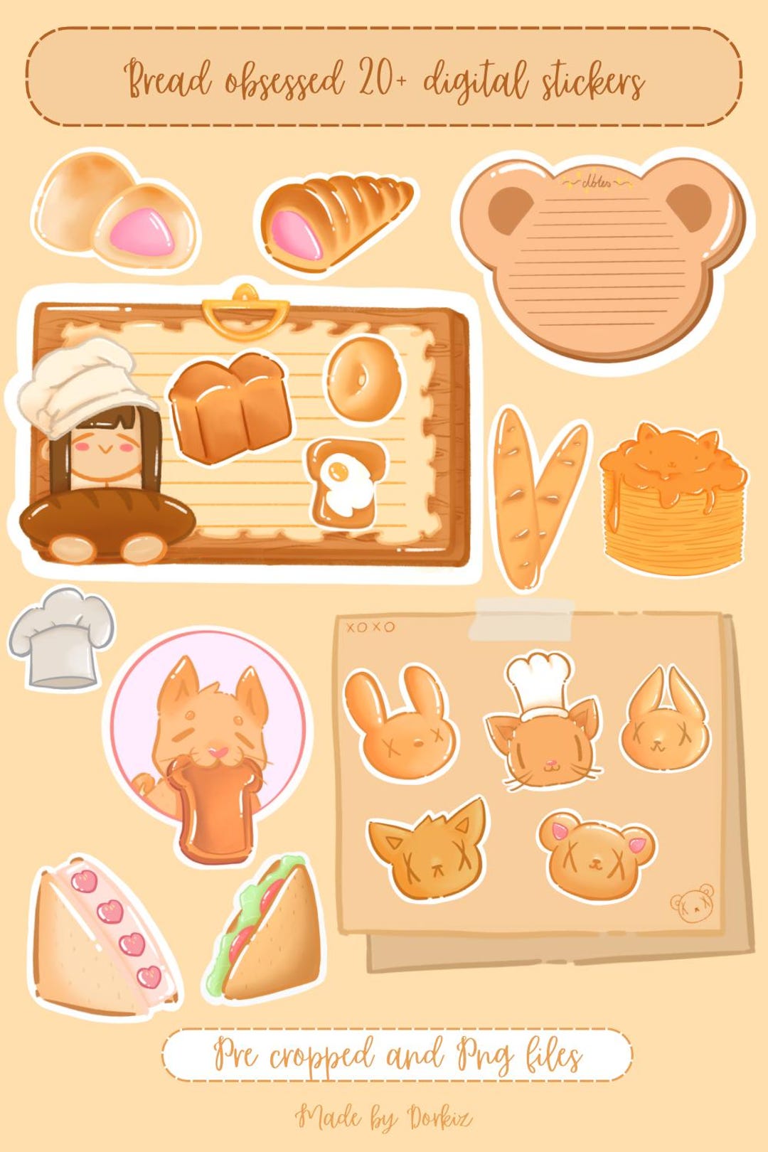 Bread Obsessed Digital Sticker Set / Goodnotes and Png Files