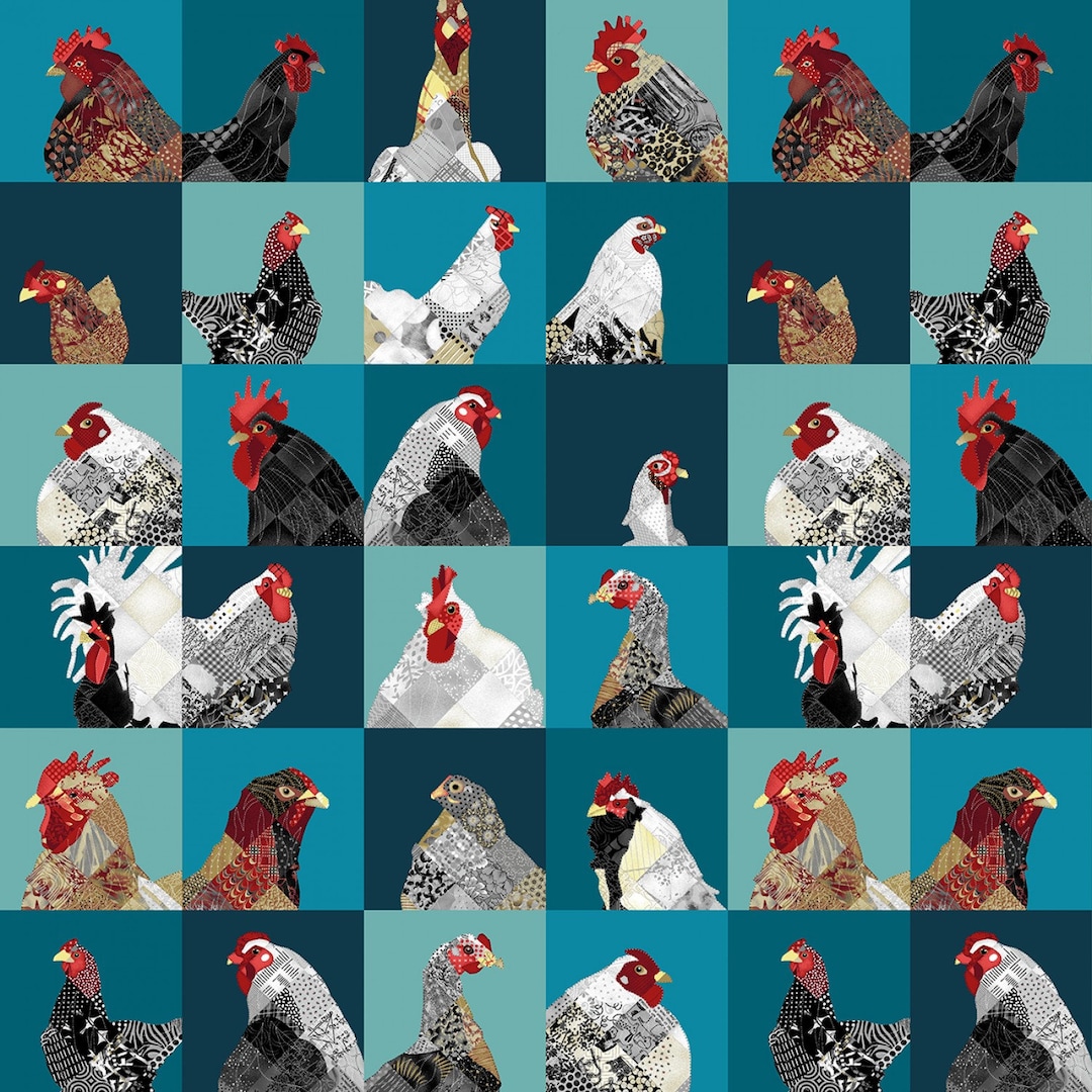 Zooming Chickens From Studio E 1/2 Yard Modern Chickens 4 - Etsy
