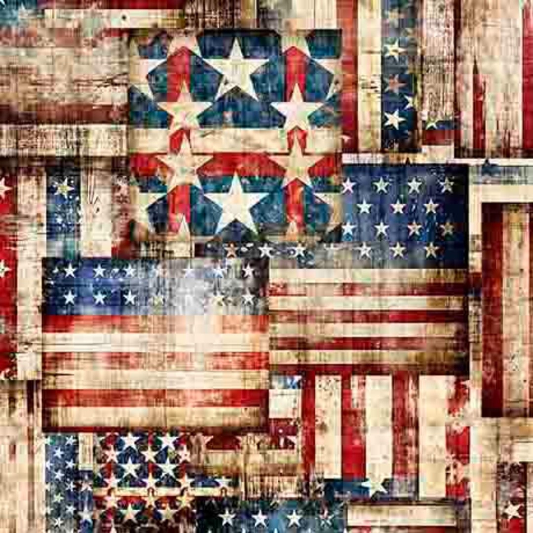 Flag Patchwork From 1776 for QT Fabrics - 1/2 Yard - Vintage Weathered ...