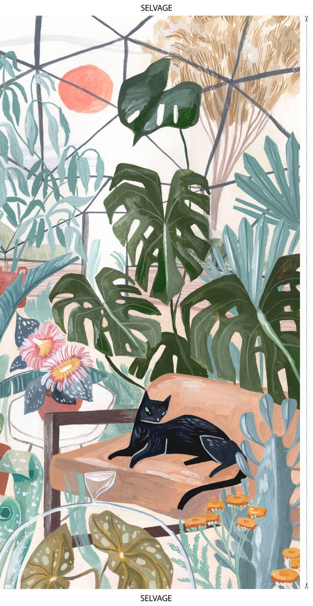 Cat Panel From Dear Stella 24 Panel Black Cat and Plants - Etsy