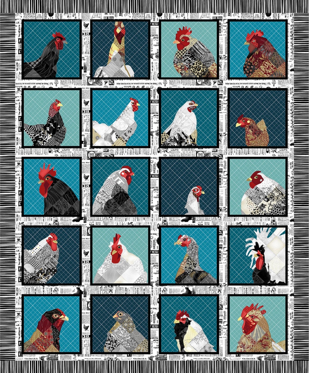 Zooming Chickens From Studio E Fabrics 36 X 44 Chicken Panel in Teal ...