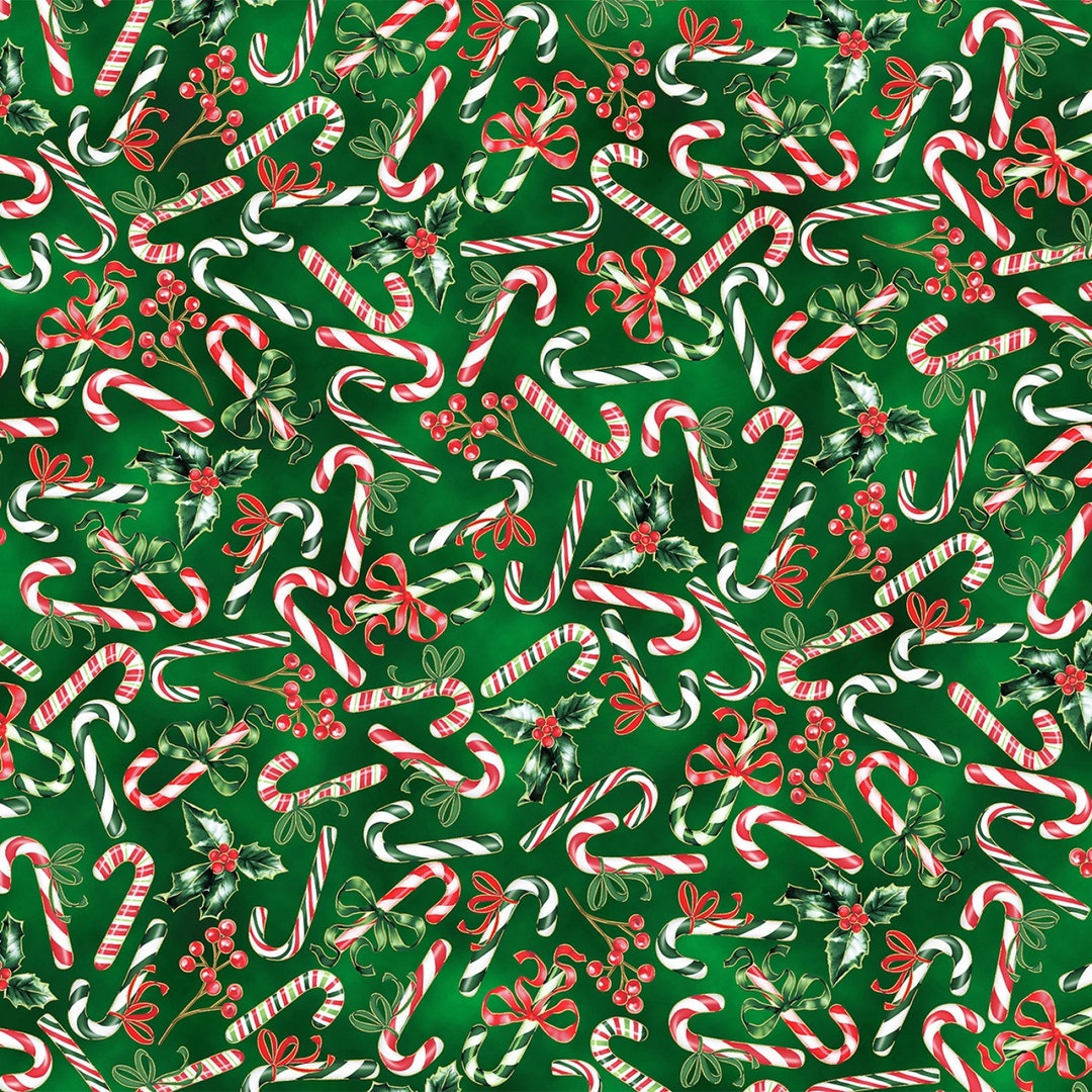 Sale - Gingerbread Lane From Hoffman - 1/2 Yard Hunter Candy Canes With ...