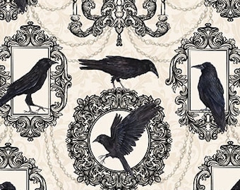 Vintage Flowers & Raven Fabric Panel - Etsy