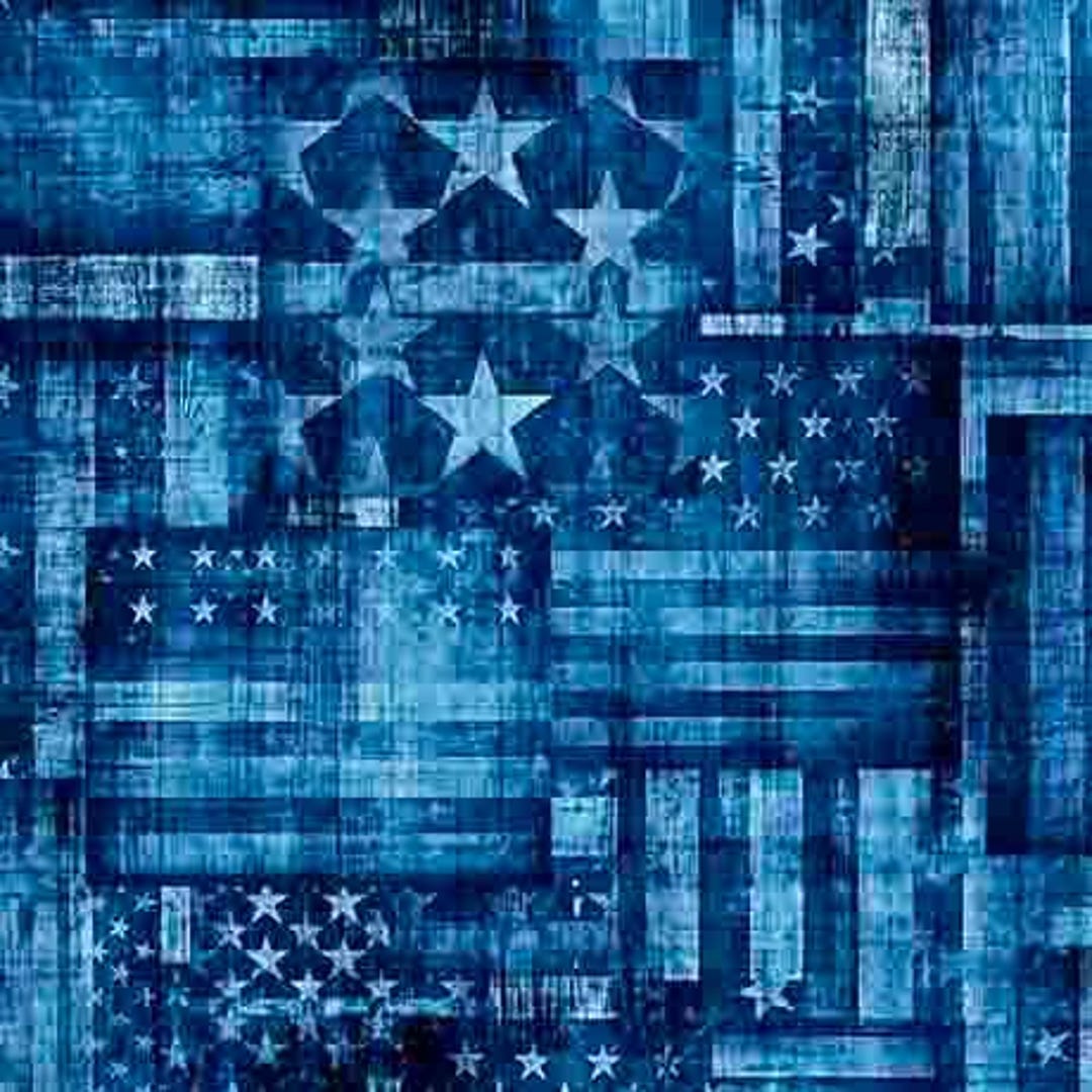 Flag Patchwork in Blue From 1776 for QT Fabrics - 1/2 Yard - Blue Toned ...