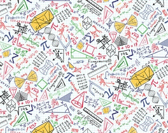 White Math Geometry Fabric Math Count on It multi/black on White by ...