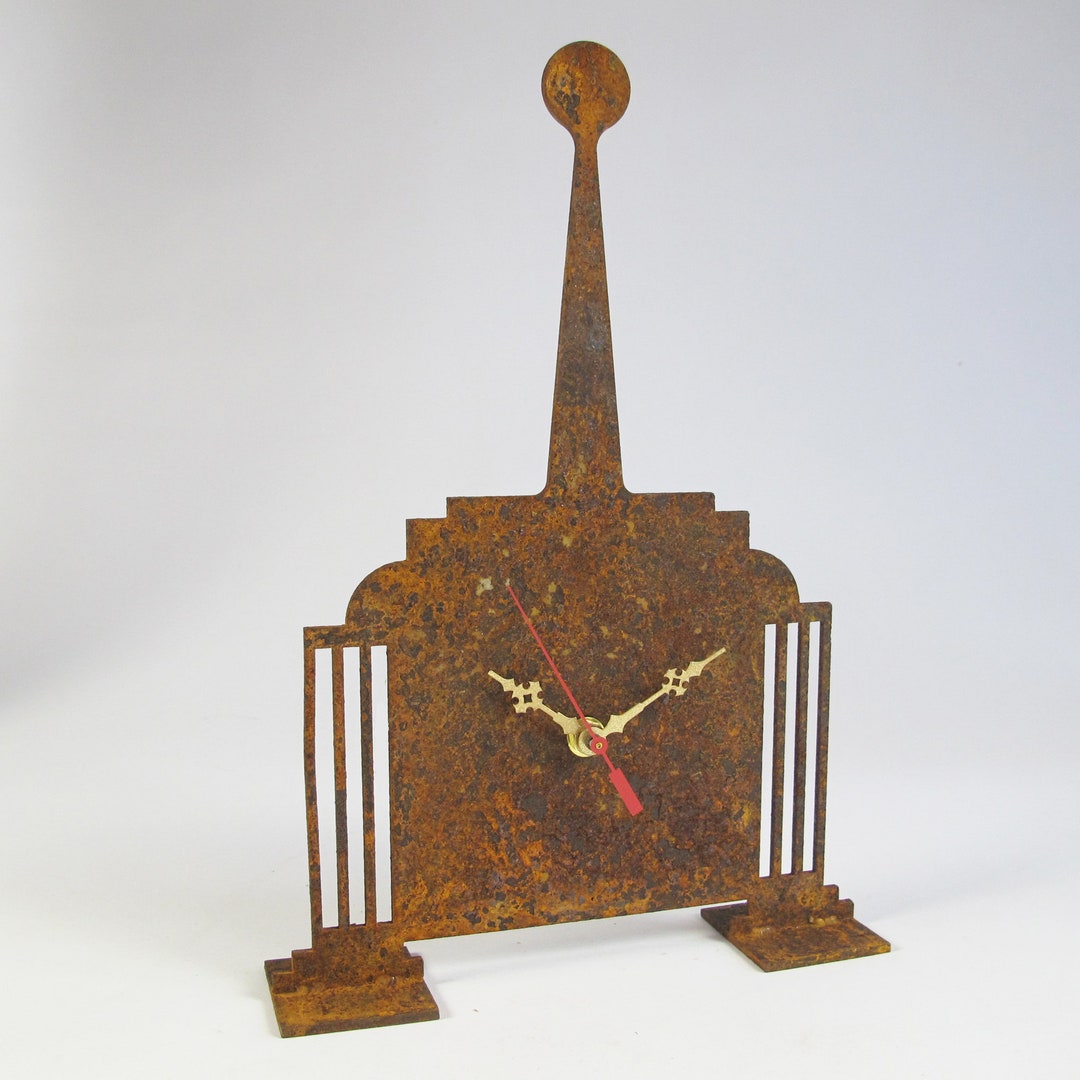 Mantel Clock - Laser Cut Steel - Art Deco Style - Rust Finish - Etsy