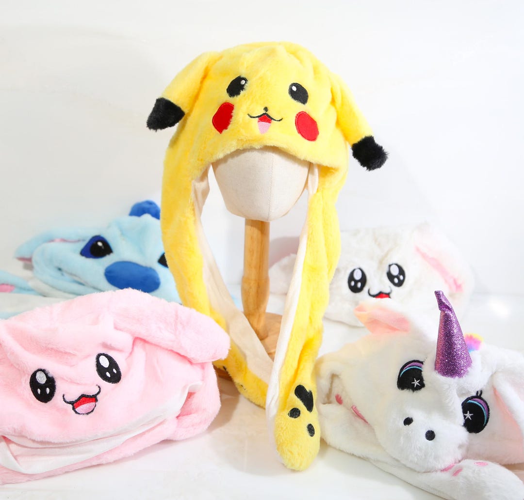 Super FUN Flappy Stitch, Pikachu, Pink & White Bunny Hats, Flappy Ears ...