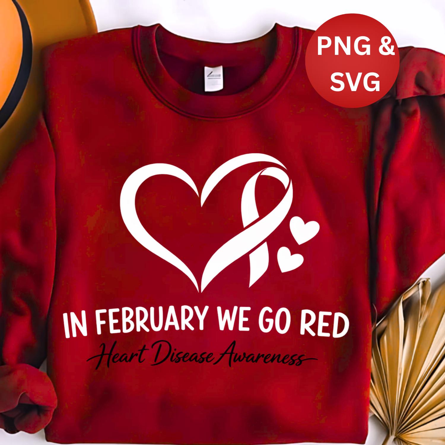 Heart Disease Awareness PNG and SVG, February Go Red Heart Ribbon ...