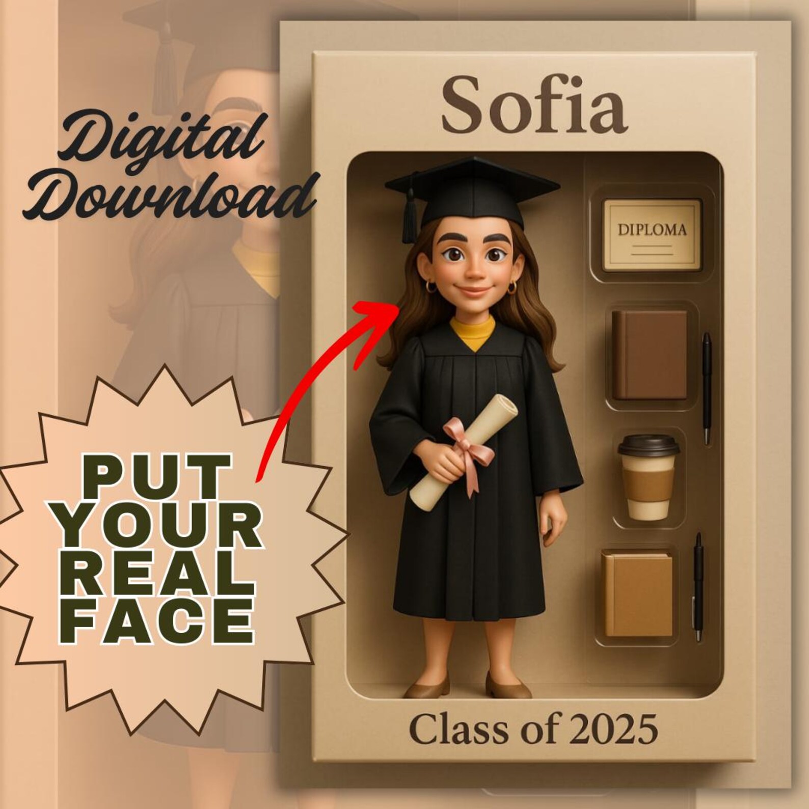 Custom Graduation Action Figure Portrait, Personalized Digital Toy Box ...