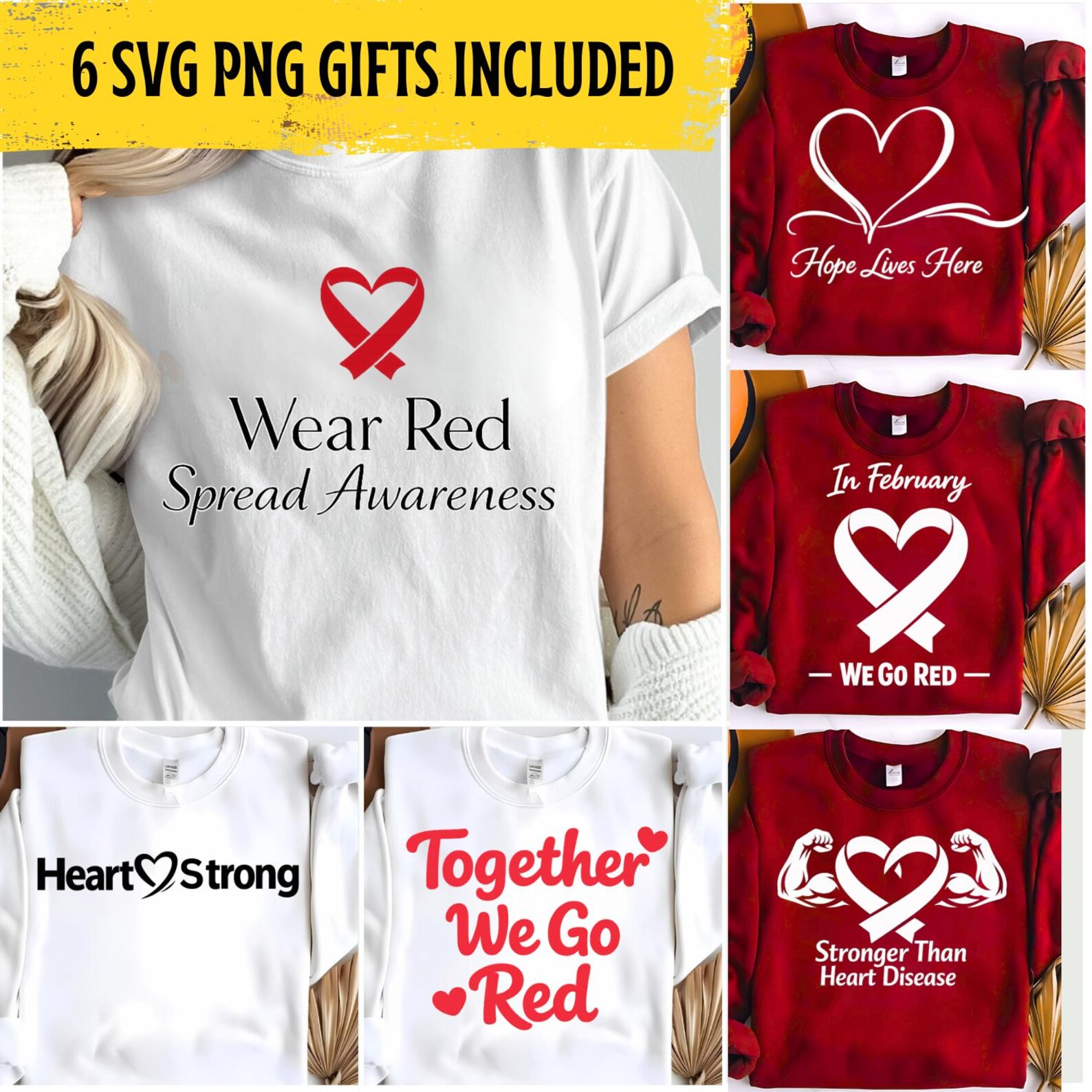 Heart Disease Awareness PNG and SVG, February Go Red Heart Ribbon ...
