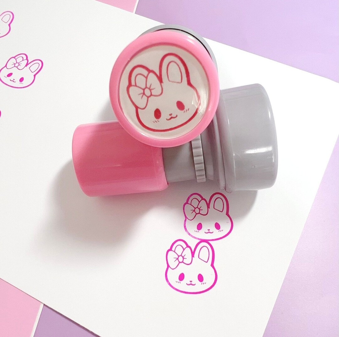 Bunny | Circular Self-inking Stamp | Pink Ink | Kawaii Round Stamps ...