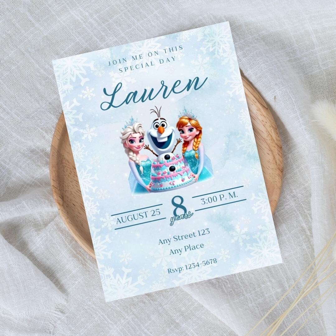 Frozen Birthday Invitation Editable for Girls, Elsa Anna Olaf Party ...