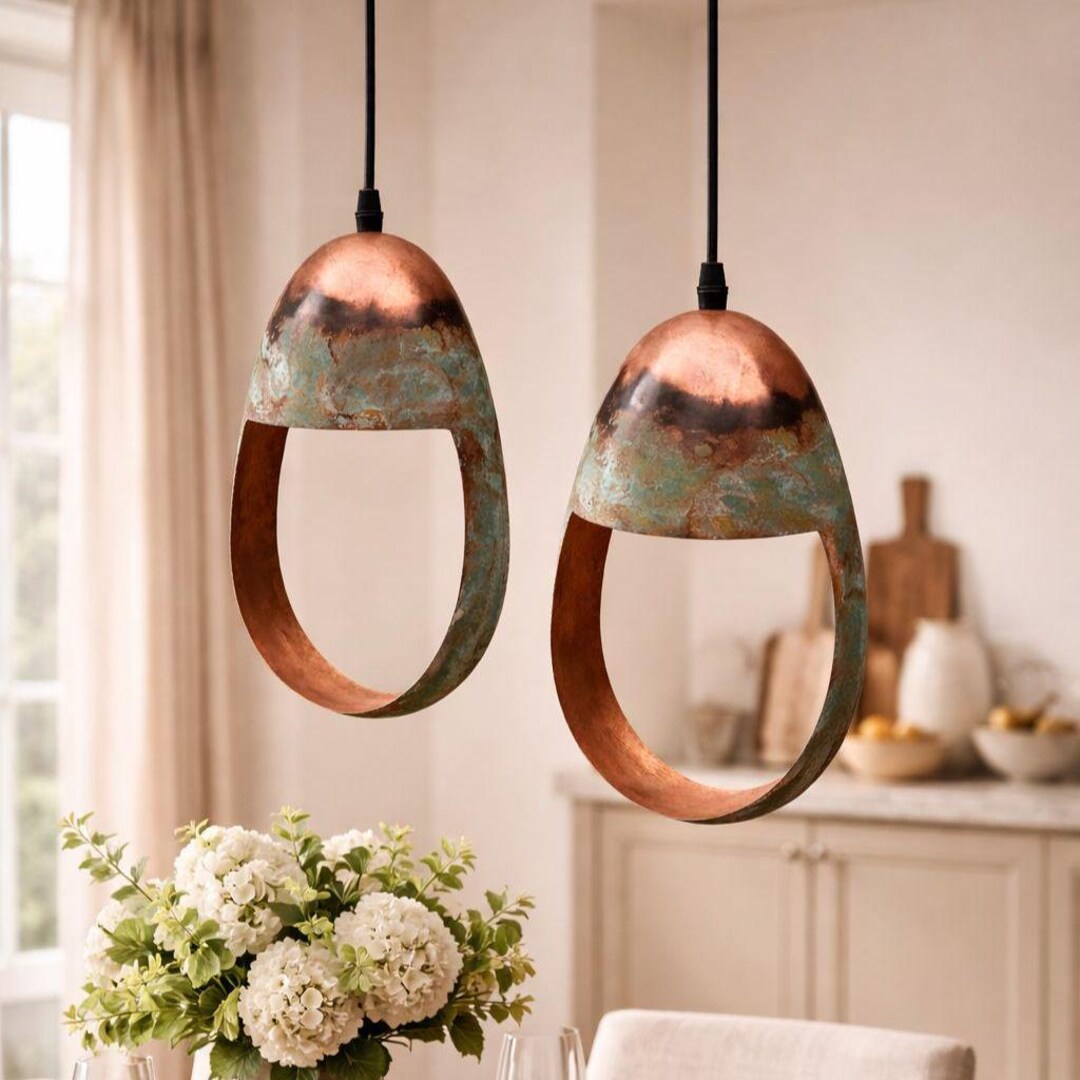 Set of 2 Handmade Copper Pendant Lights – Patinated Copper – Modern ...