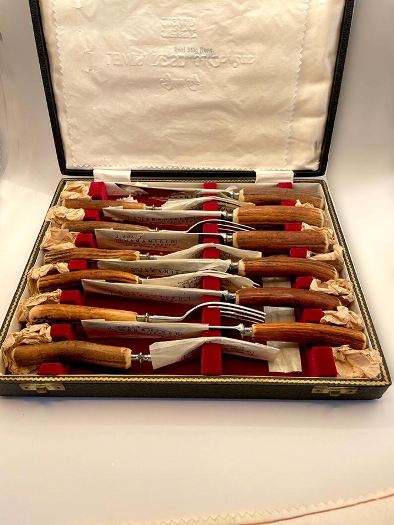 Vintage Lewis, Rose & Co. Stag Horn Handle Knife and Fork Set - Etsy
