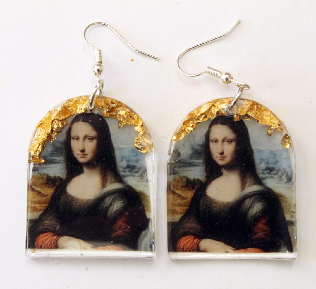 Mona Lisa Earrings, Resin With Gold Flakes - Etsy