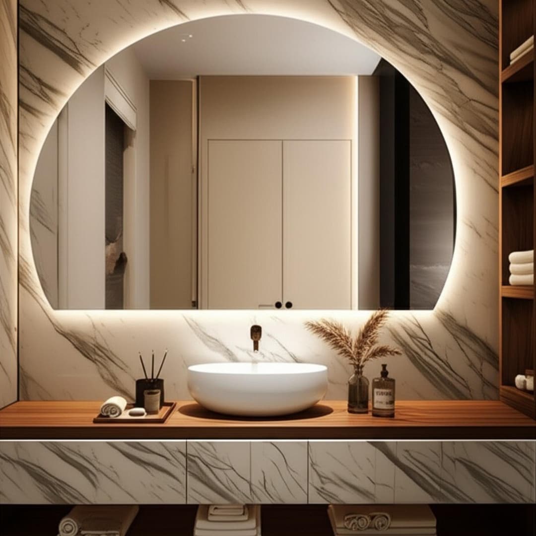 Half Circle LED Lighted Bathroom Mirror - Half Moon Backlit Wall Mirror ...