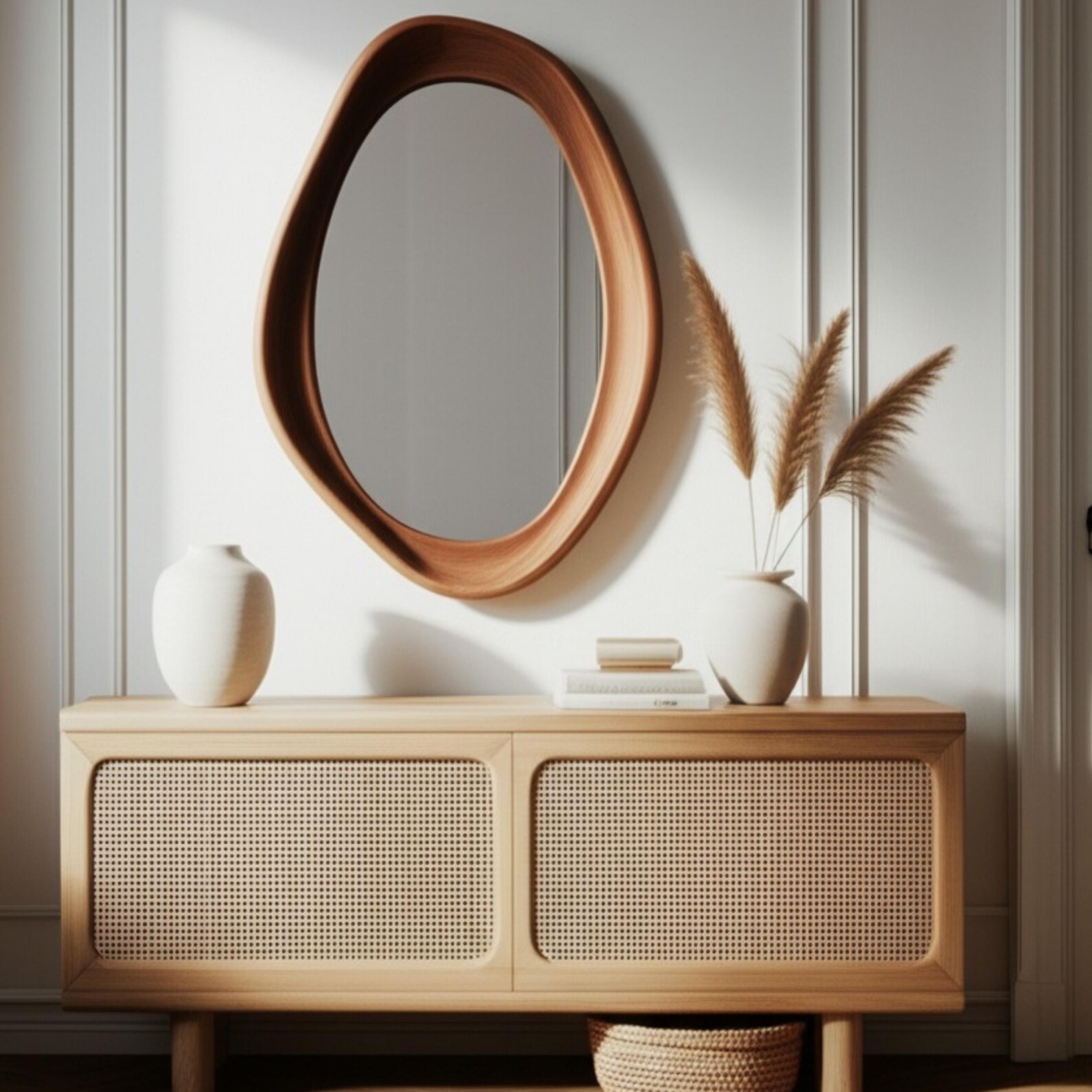 Asymmetrical Wooden Wall Mirror - Irregular Walnut Wood Decorative ...