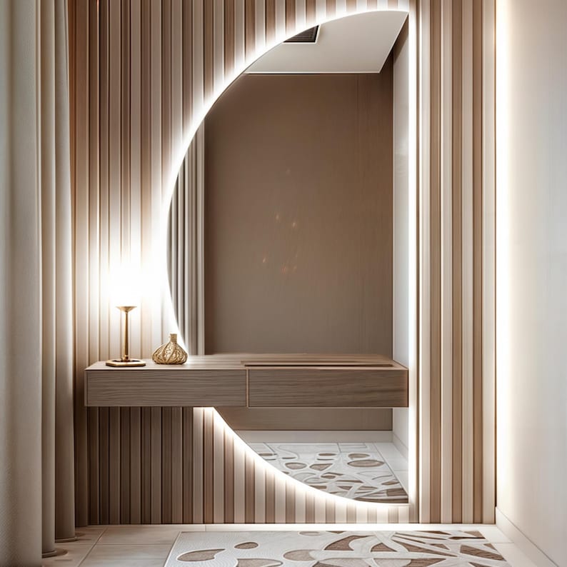 Vanity Mirror With Led Lights - Bathroom Light Modern Mirror - Half ...