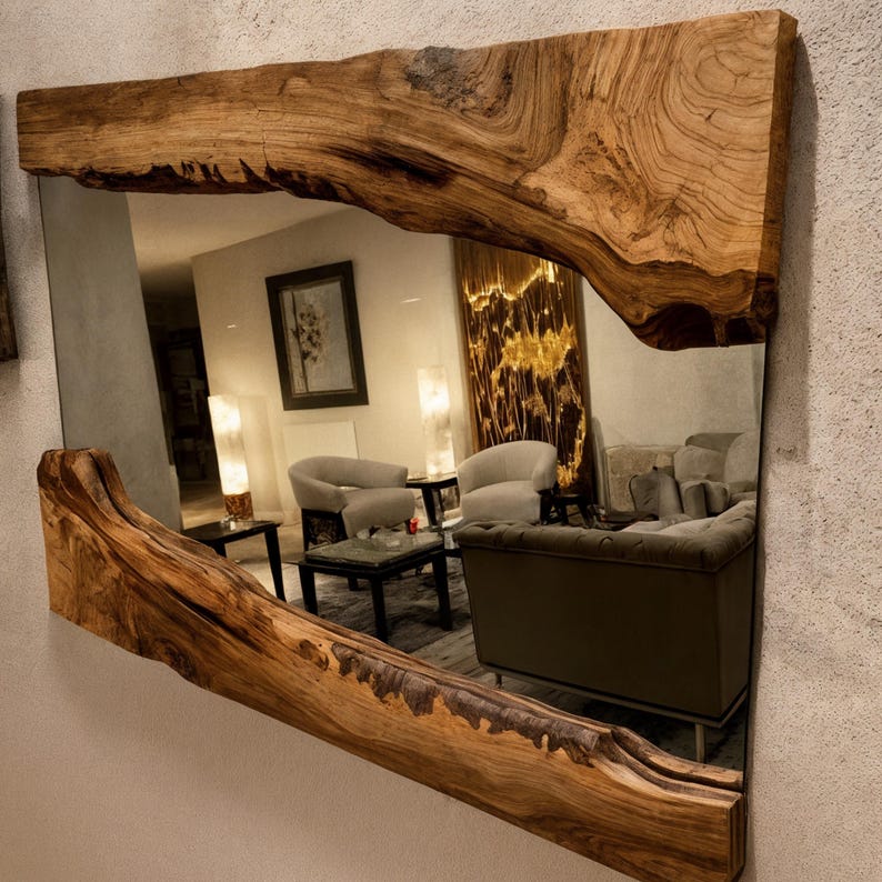 Wooden Live Edge Mirror - Wooden Rustic Wood Mirror - Decorative Mirror ...