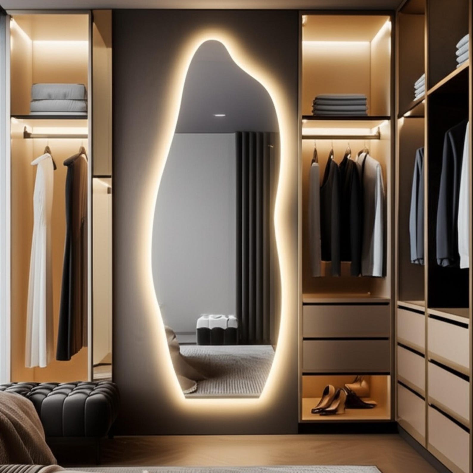 Wavy Full Length Led Lighted Mirror - Sleek Full-length Mirror ...