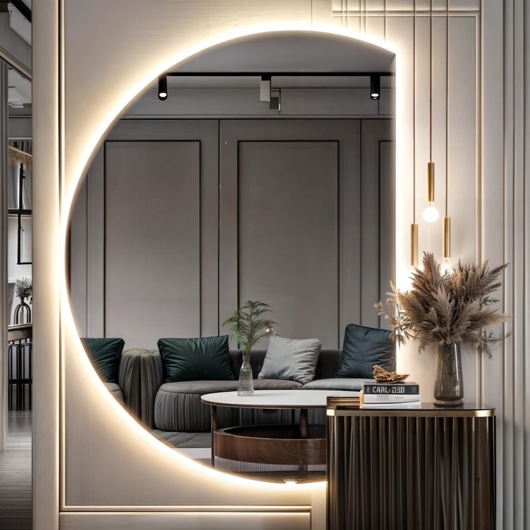 Half Moon Entryway Led Mirror - Half Moon Backlit Mirror - Large ...