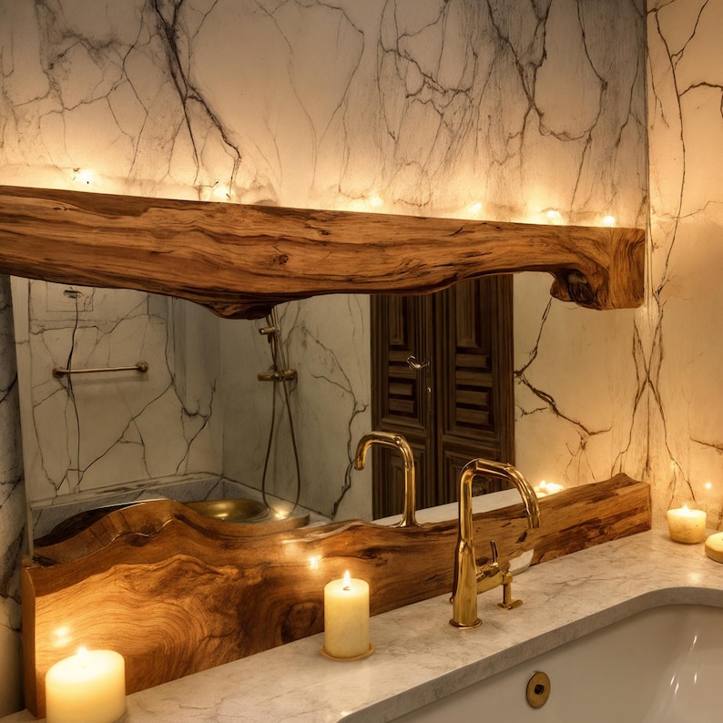 Wooden Live Edge Mirror - Wooden Rustic Wood Mirror - Decorative Mirror ...