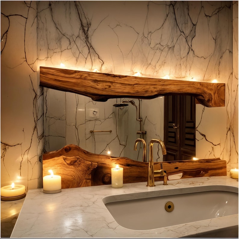 Wooden Live Edge Mirror - Wooden Rustic Wood Mirror - Decorative Mirror ...