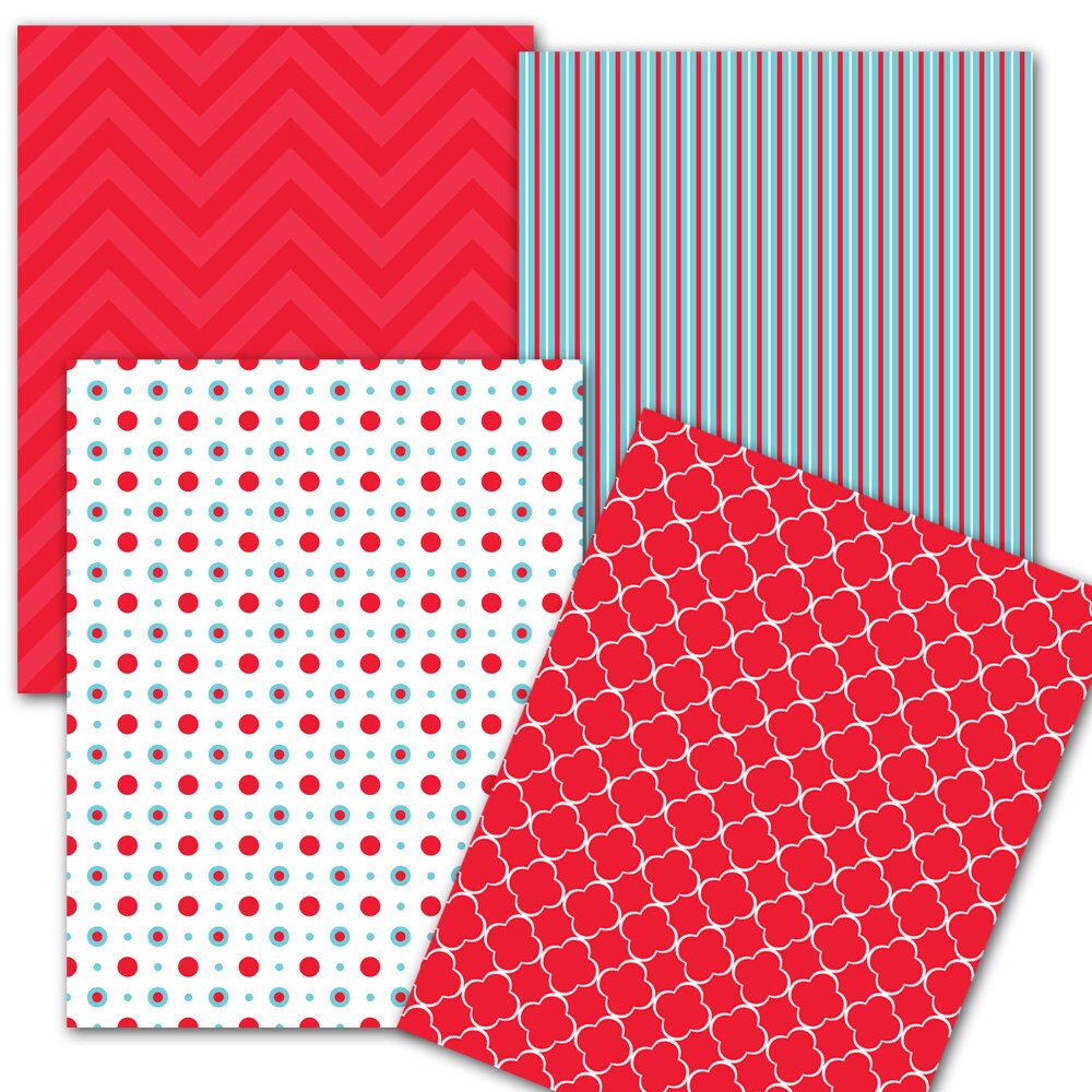 Immediate Download Red and Aqua Digital Papers, Blue and Red Digital ...