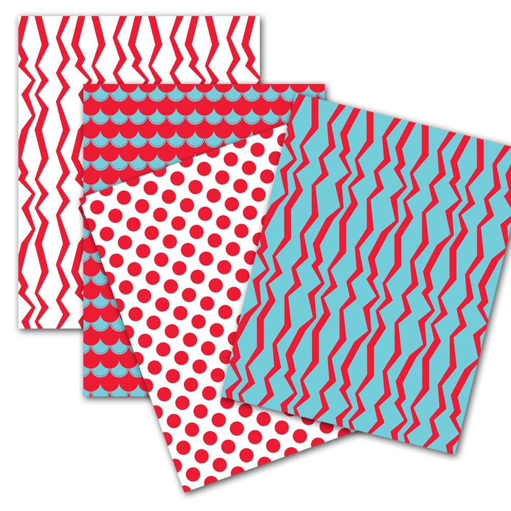 Immediate Download Red and Aqua Digital Papers, Blue and Red Digital ...