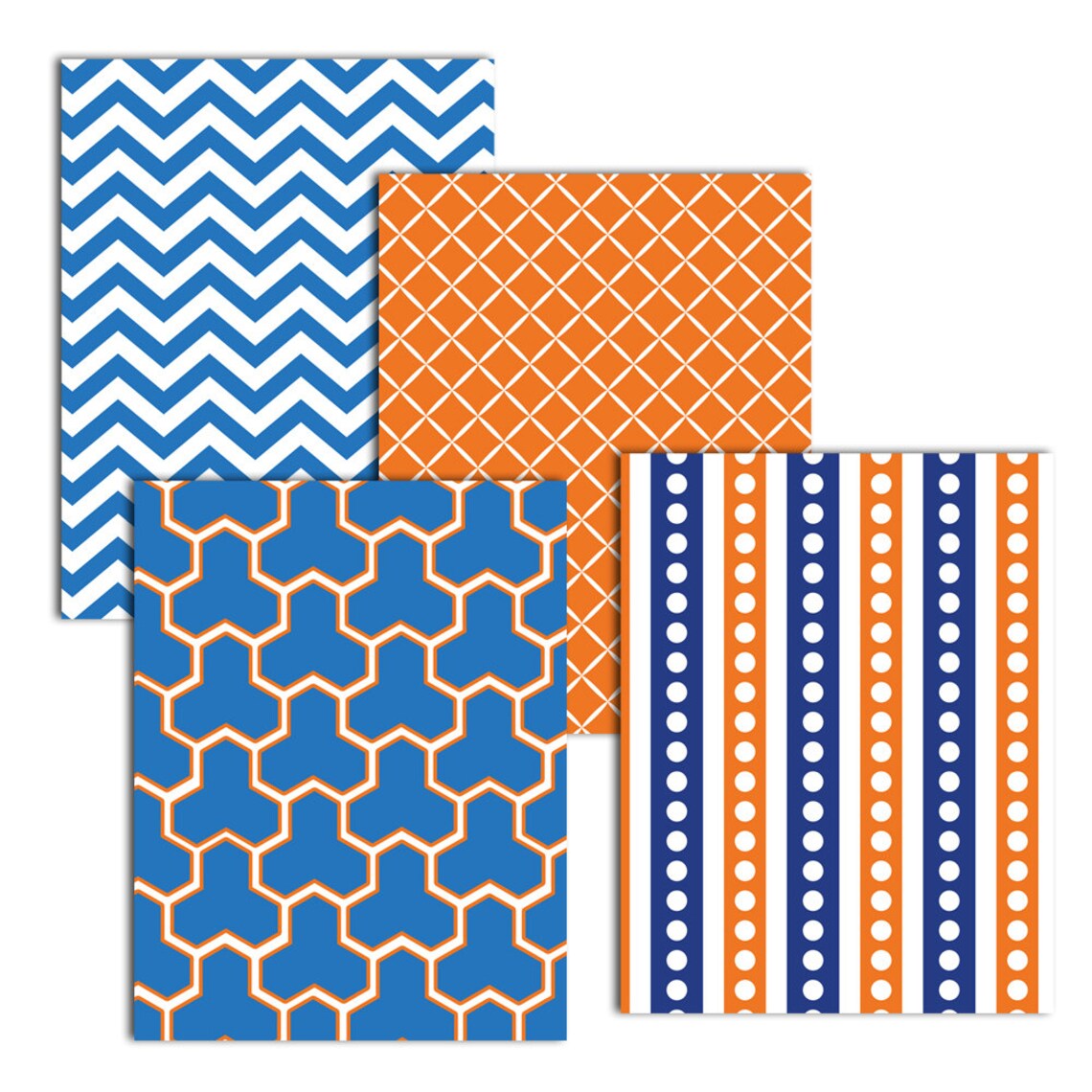 Blue Orange and White Digital Paper Pack, Lattice Digital Papers, Blue ...