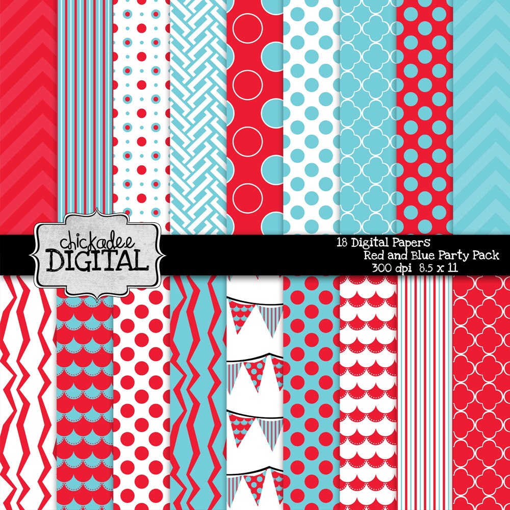 Immediate Download Red and Aqua Digital Papers, Blue and Red Digital ...