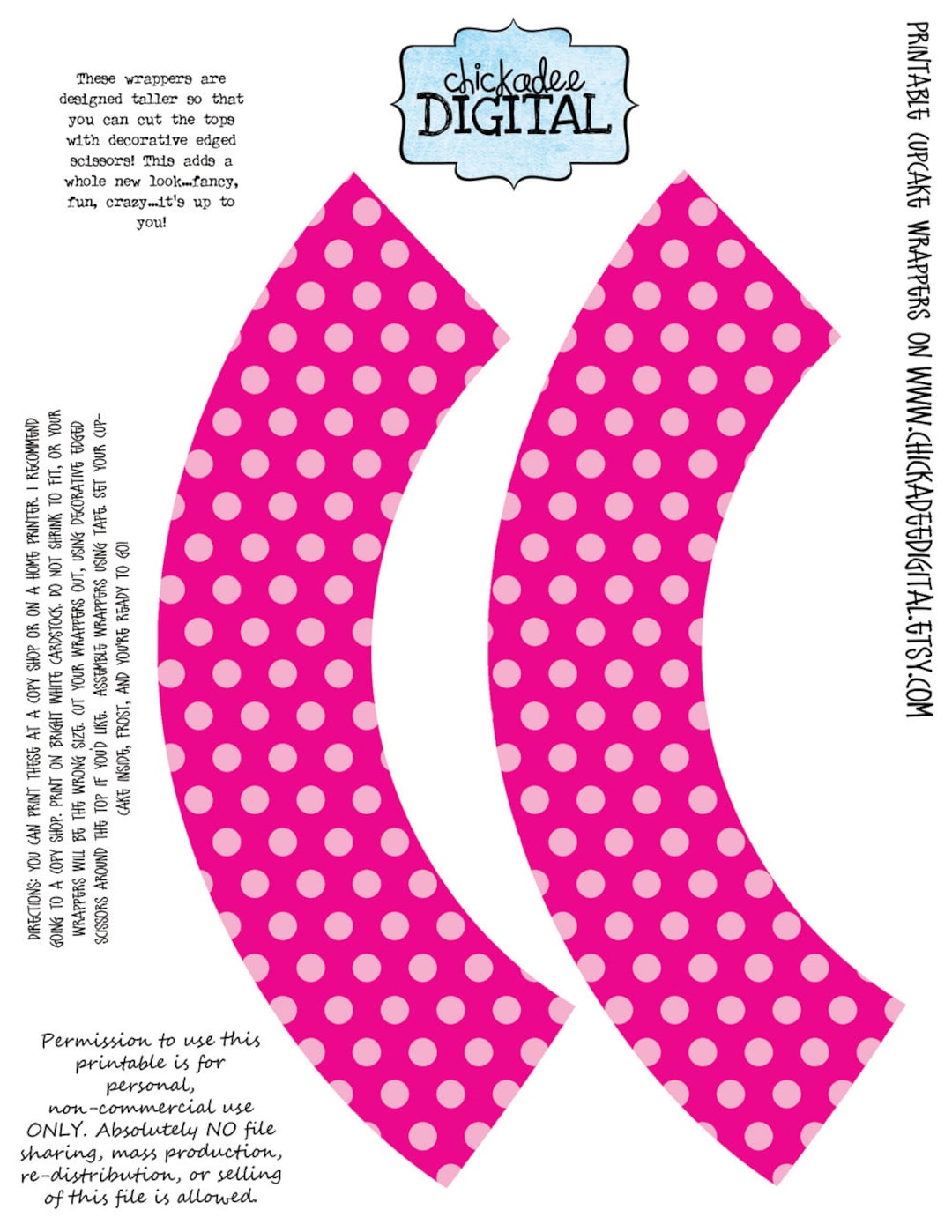 Instant Download Printable Pink Polka Dot Cupcake Wrappers - Etsy