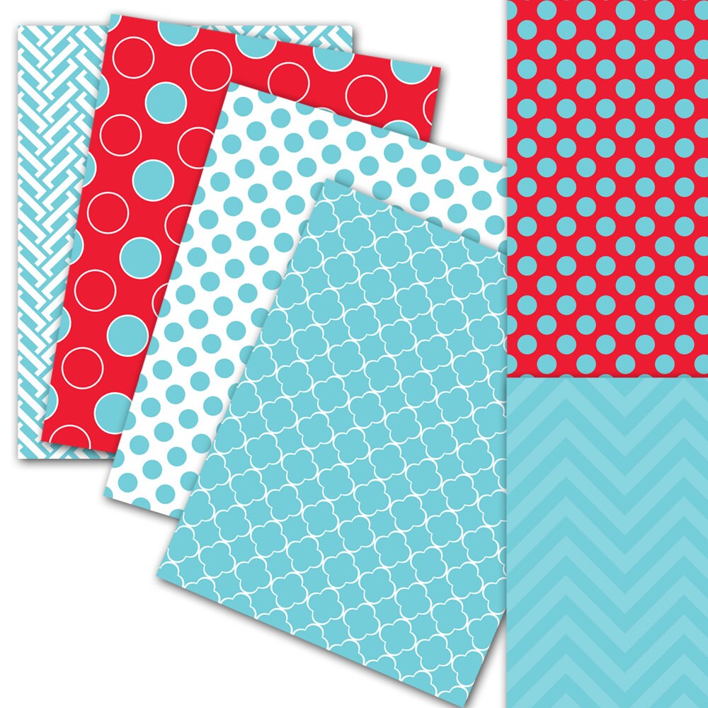 Immediate Download Red and Aqua Digital Papers, Blue and Red Digital ...