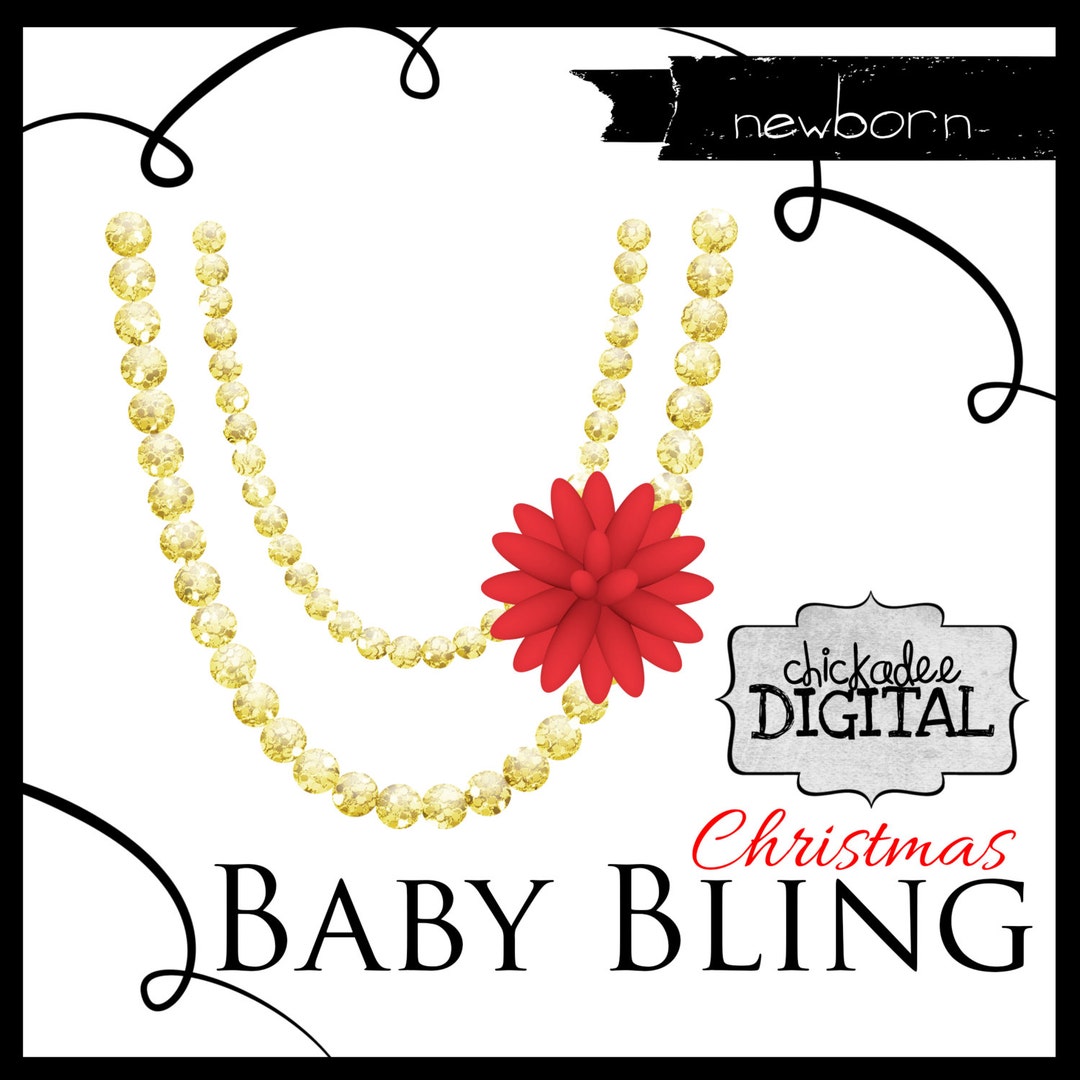 Printable Christmas Glitter and Gold Newborn Baby Bling Pearl Necklace ...